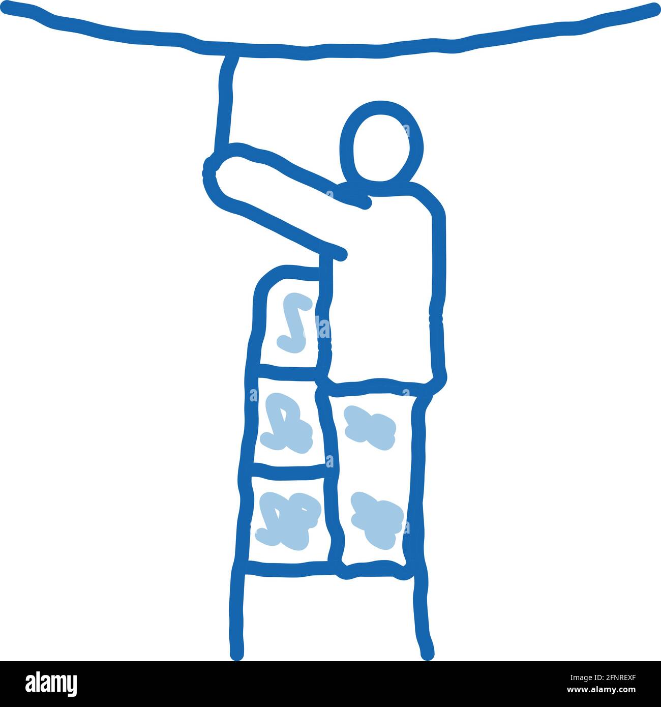 worker heating stretch ceiling with fan doodle icon hand drawn ...