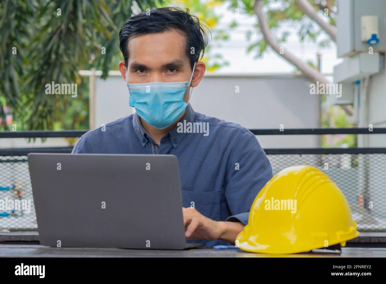 Businessman wear face mask protect covid19 coronavirus work by computer ...
