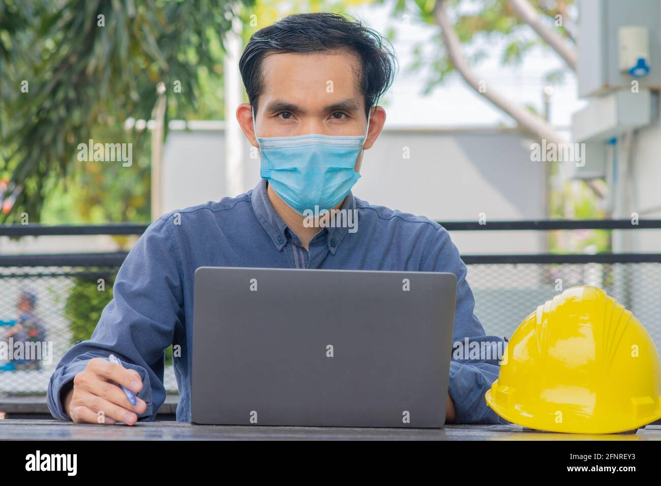 Businessman wear face mask protect covid19 coronavirus work by computer ...
