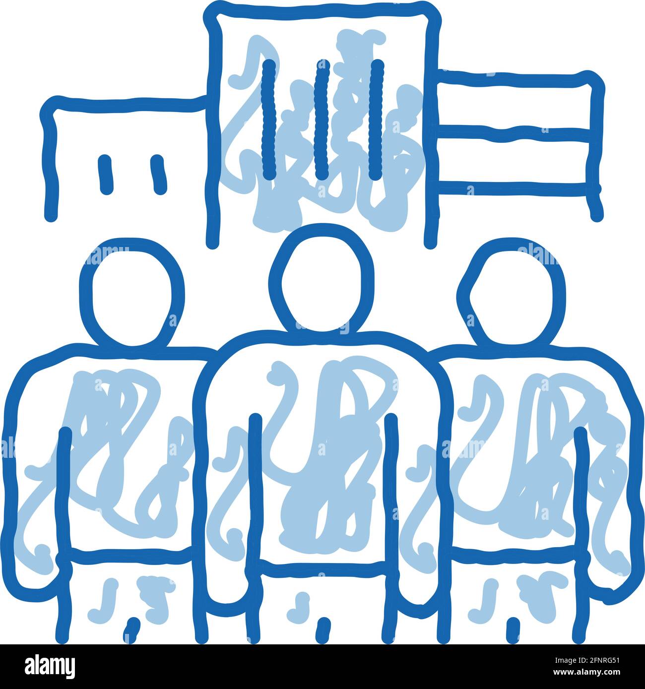 business team and city buildings doodle icon hand drawn illustration ...