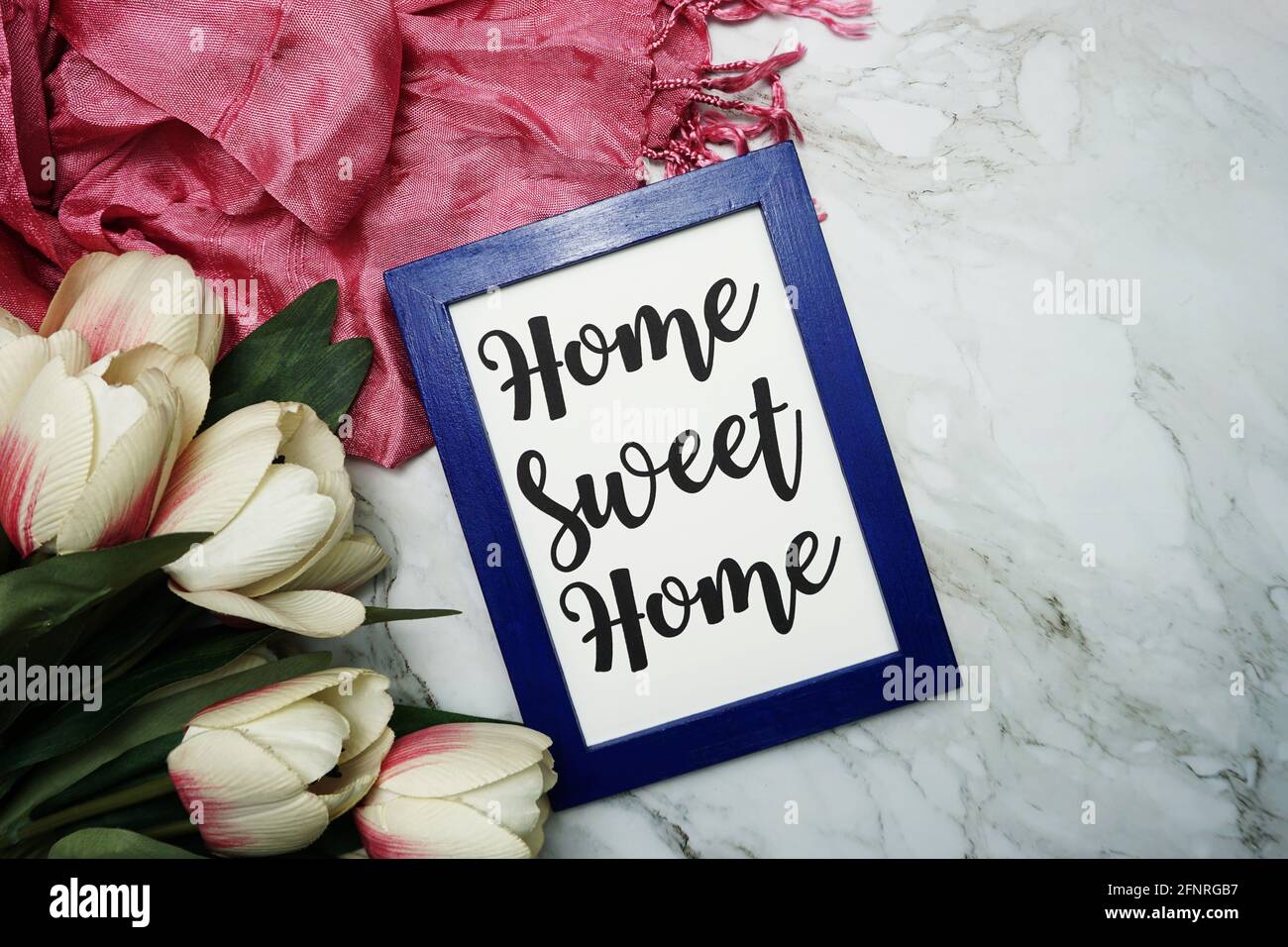 Home Sweet Home text message top view on marble background Stock Photo ...