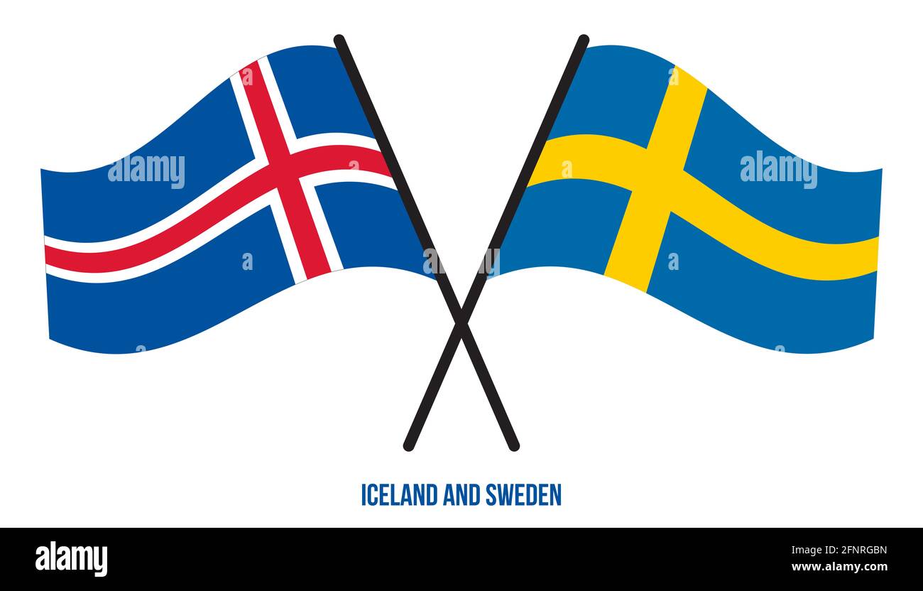 Iceland and Sweden Flags Crossed And Waving Flat Style. Official ...