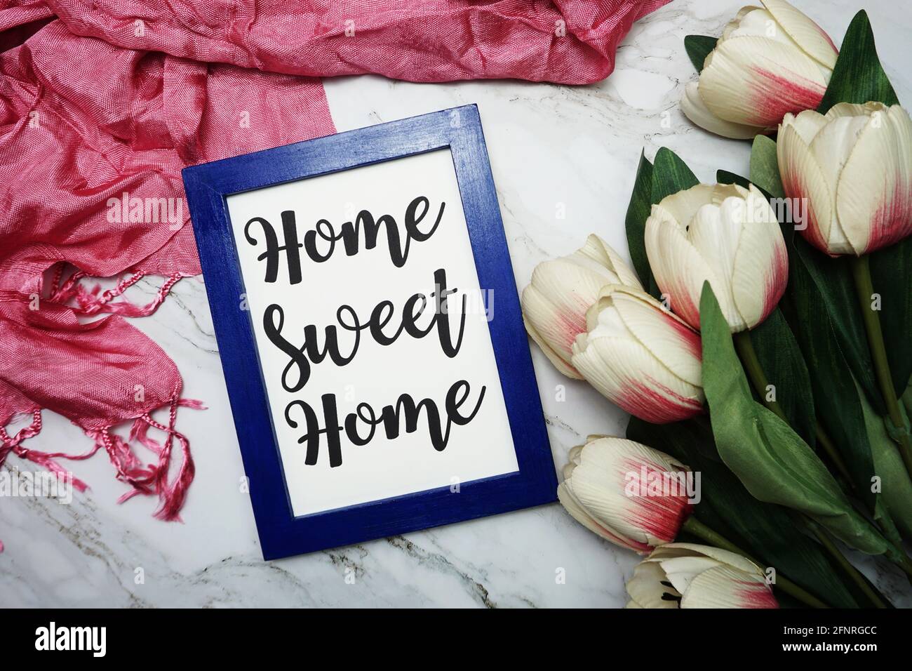 Home Sweet Home text message top view on marble background Stock Photo ...