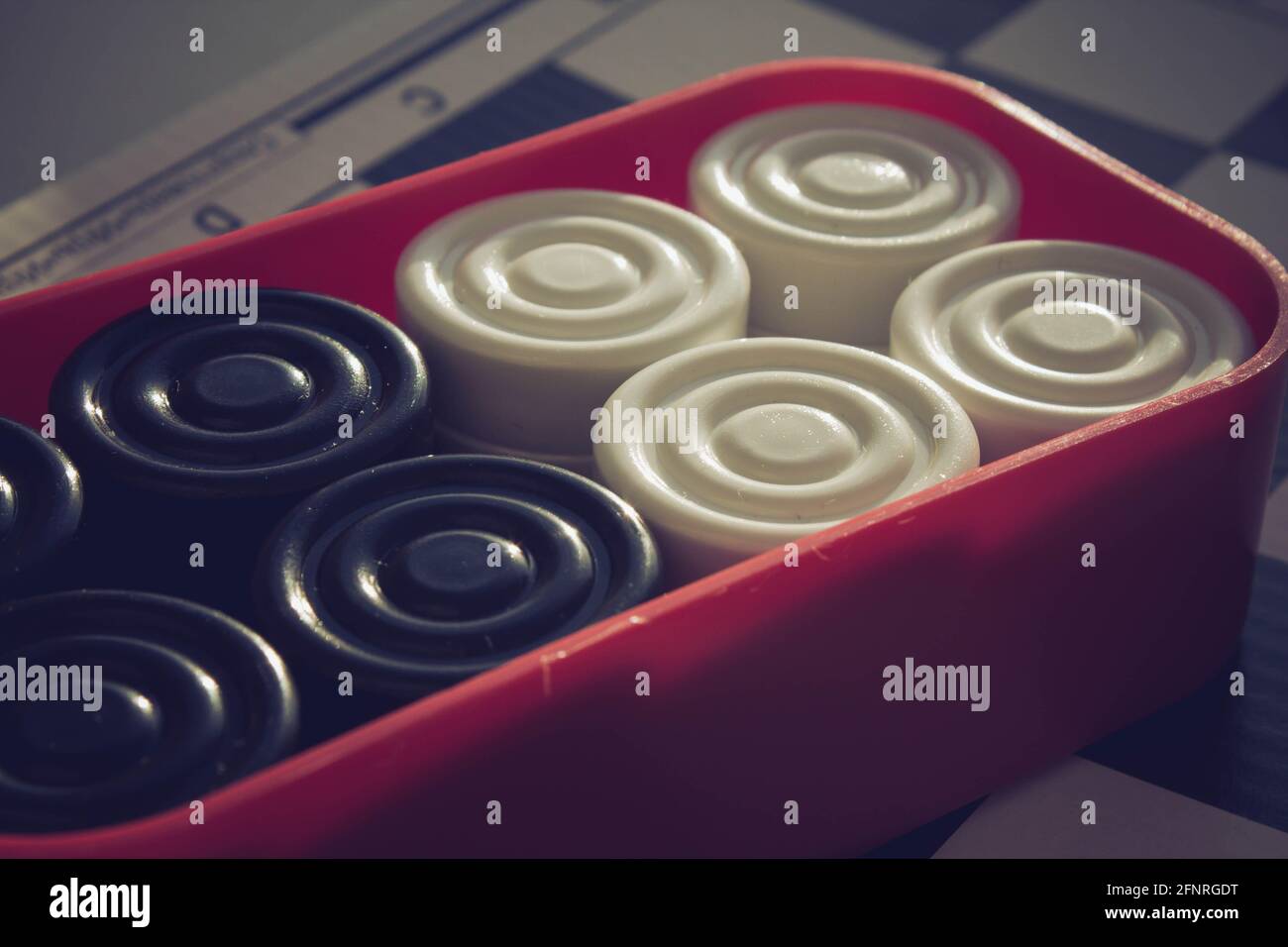 Board game of checkers. Black and white chips for the game. Chess field ...