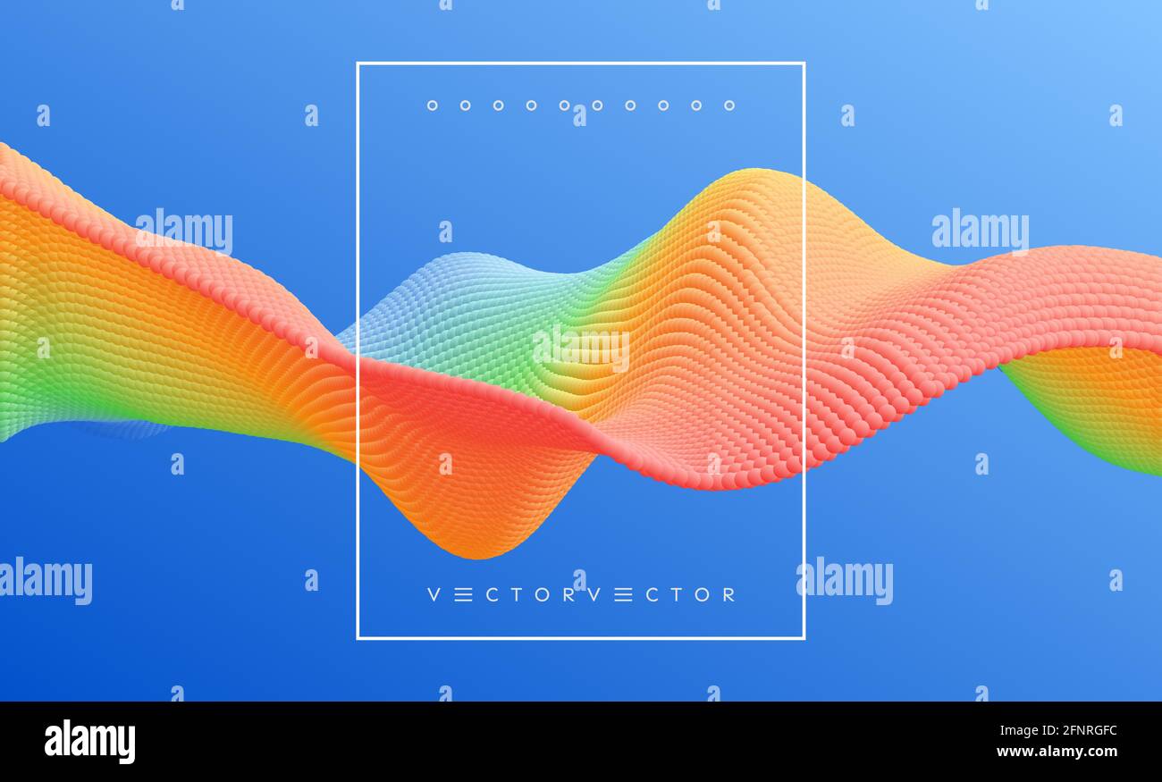 3D wavy background. Array with dynamic emitted particles. A wave formed from many spheres ...