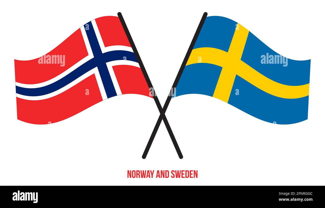 Norway and Sweden Flags Crossed And Waving Flat Style. Official ...