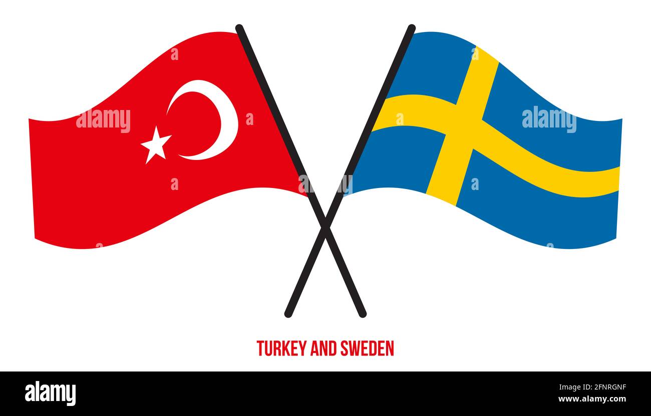 Turkey and Sweden Flags Crossed And Waving Flat Style. Official ...
