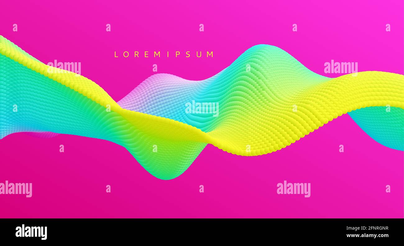 3D wavy background. Array with dynamic emitted particles. A wave formed from many spheres ...