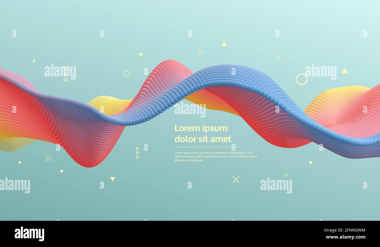 3D wavy background. Array with dynamic emitted particles. A wave formed from many spheres ...