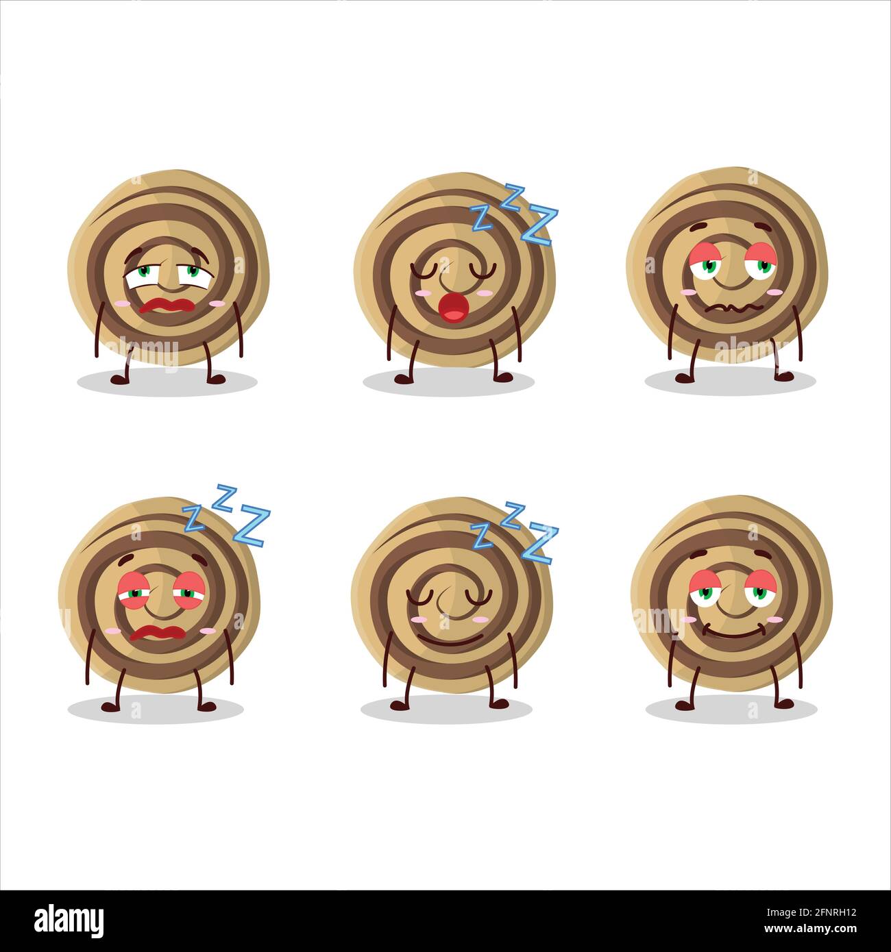 Cartoon character of cookies spiral with sleepy expression. Vector ...