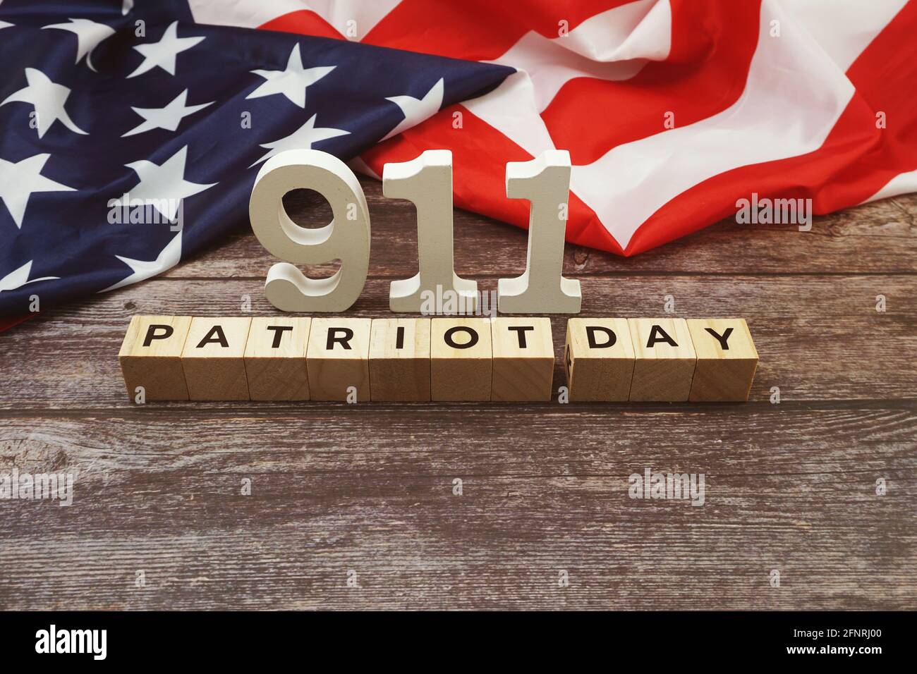 911 Patriot Day Word alphabet letters with USA flag on wooden ...
