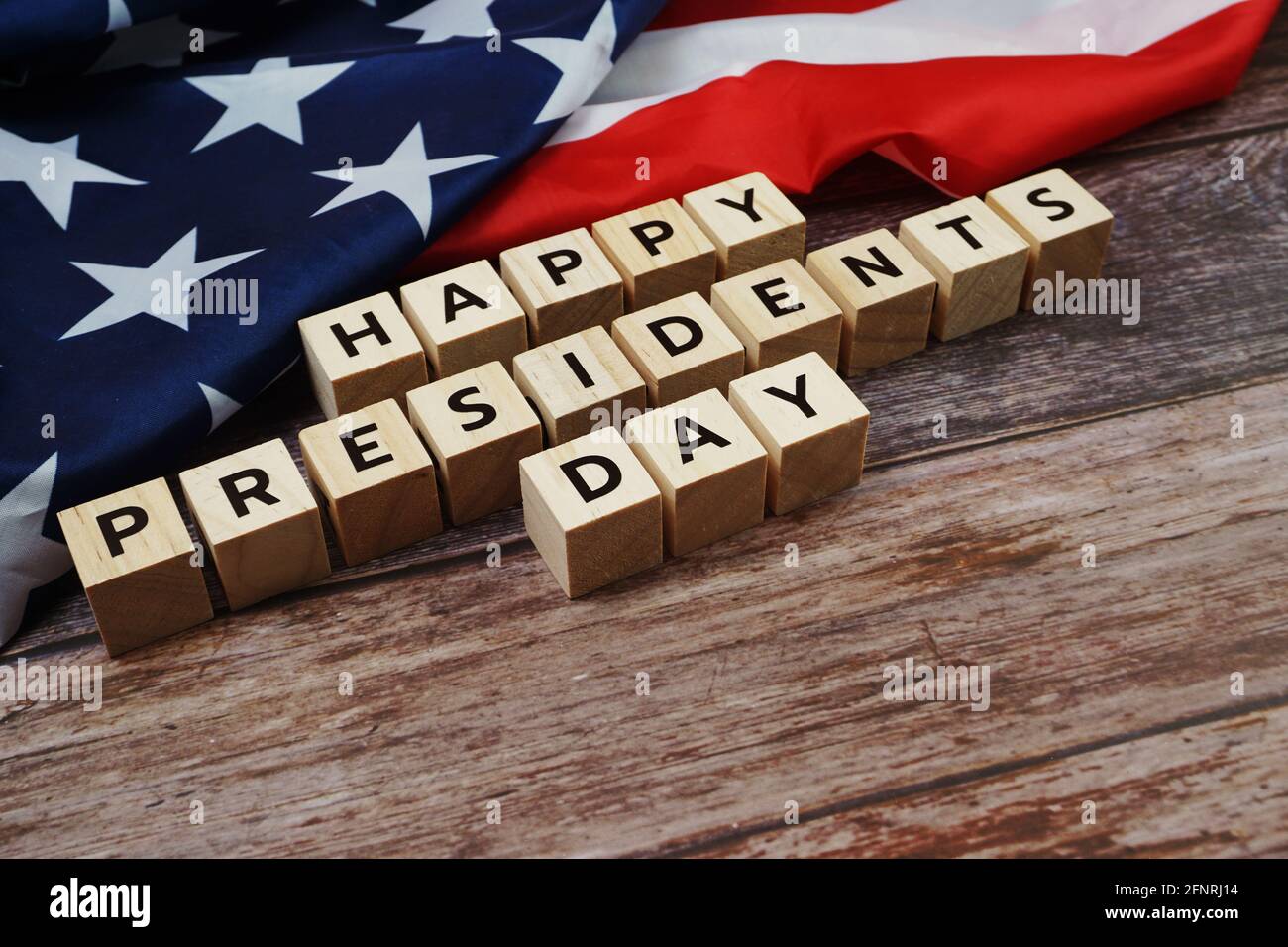 Happy Presidents Day Word alphabet letters with USA flag on wooden ...
