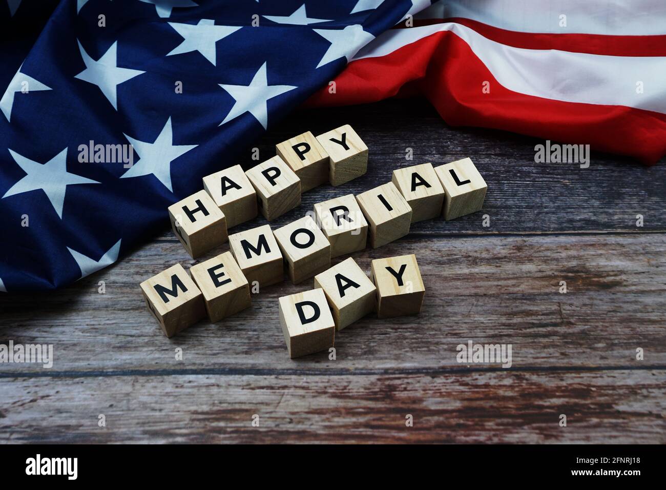 Happy Memorial Day Word alphabet letters with USA flag on wooden ...