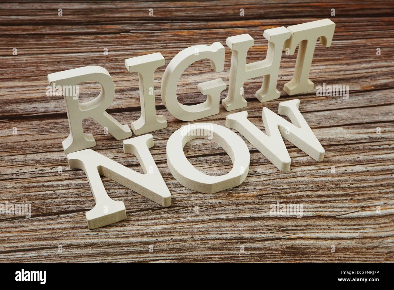 Right Now Word alphabet letters on wooden background Stock Photo - Alamy