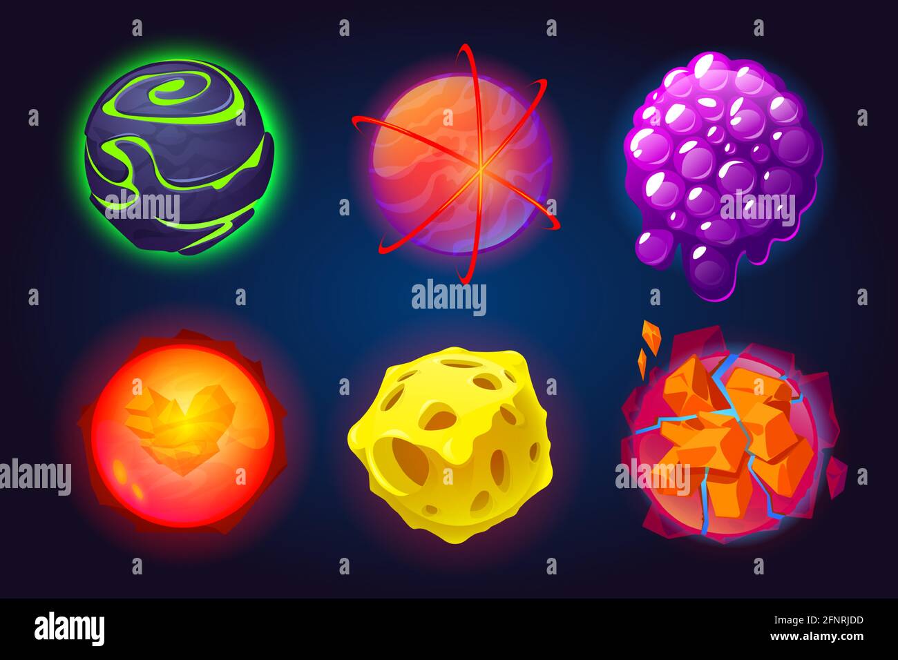 Fantastic planets, cartoon galaxy game asteroids. Cosmic world, alien ...