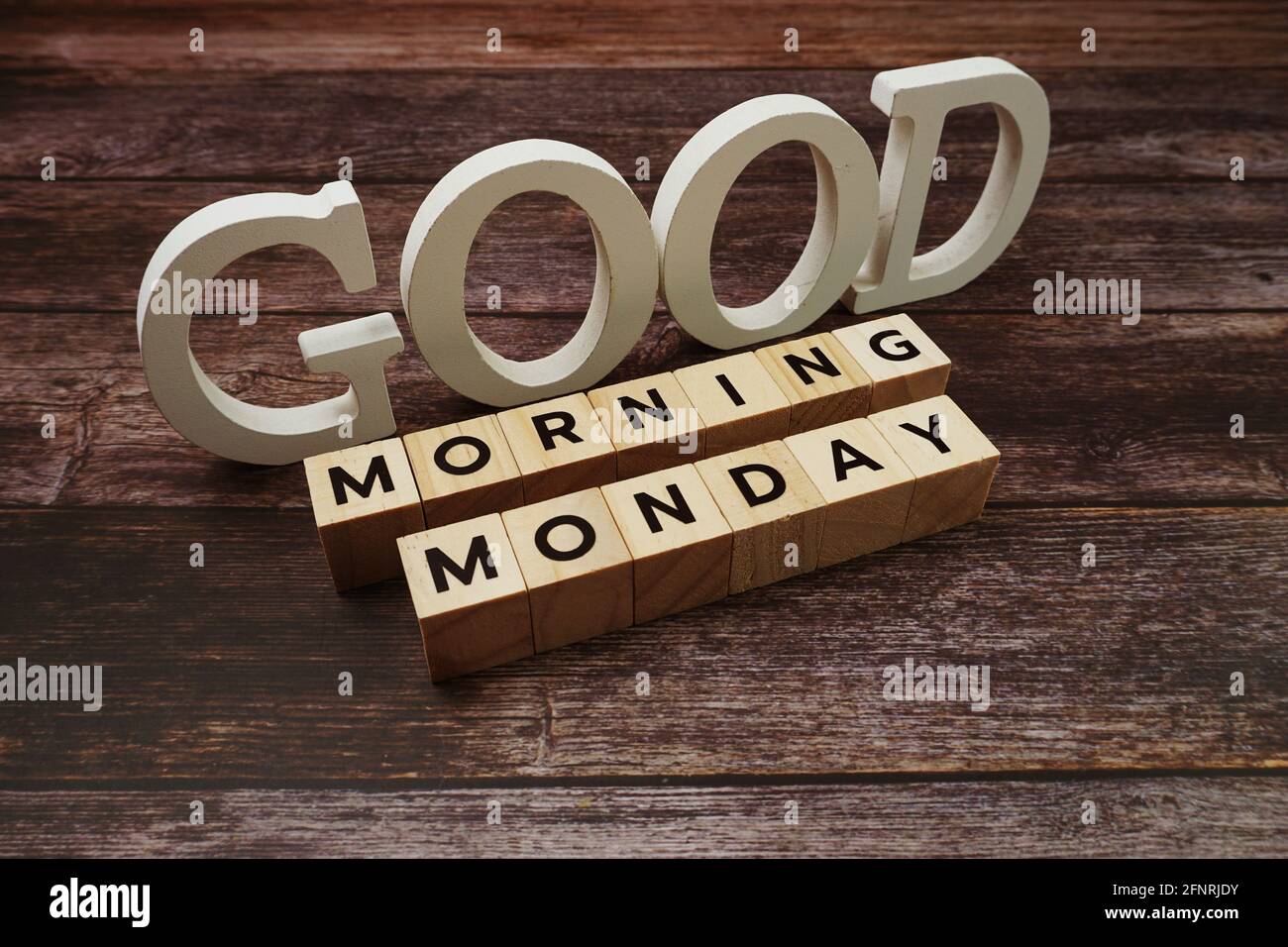 Good Morning Monday Word alphabet letters on wooden background Stock ...