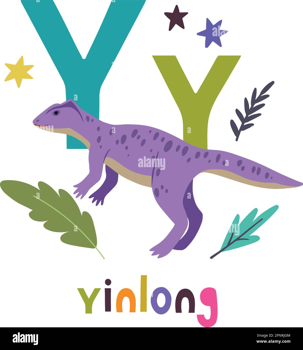 Yinlong. Cute cartoon hand drawn illustration with dinosaur and Y ...