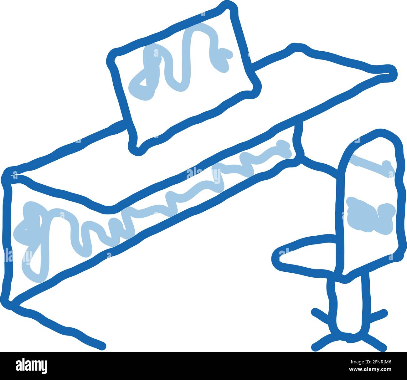 office table chair and computer doodle icon hand drawn illustration ...