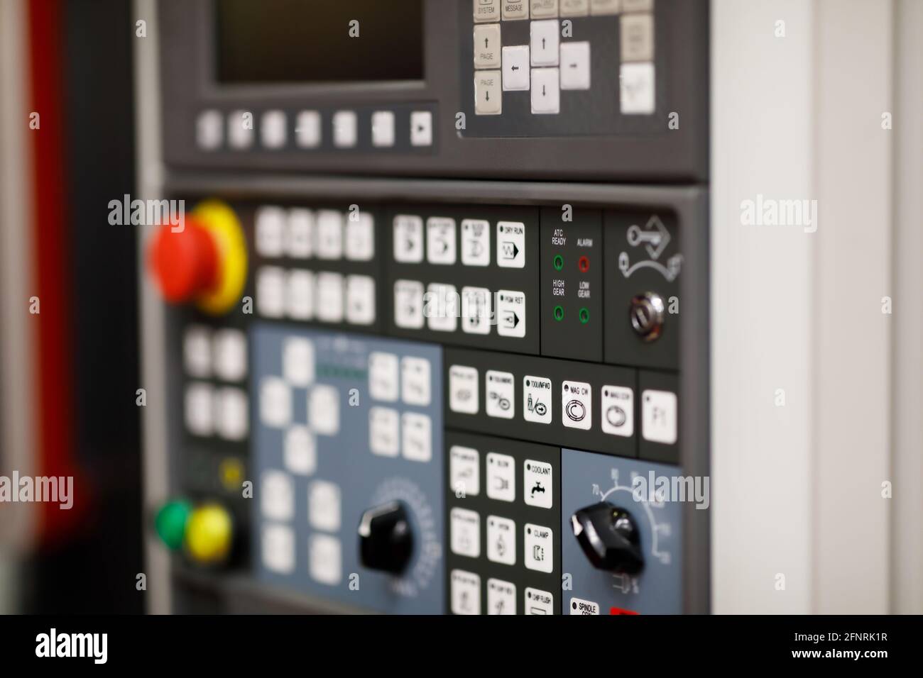 Control panel of CNC metalworking lathe machine. Selective focus Stock ...