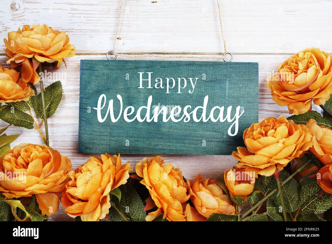 Happy Wednesday typography text with flower decoration on wooden ...