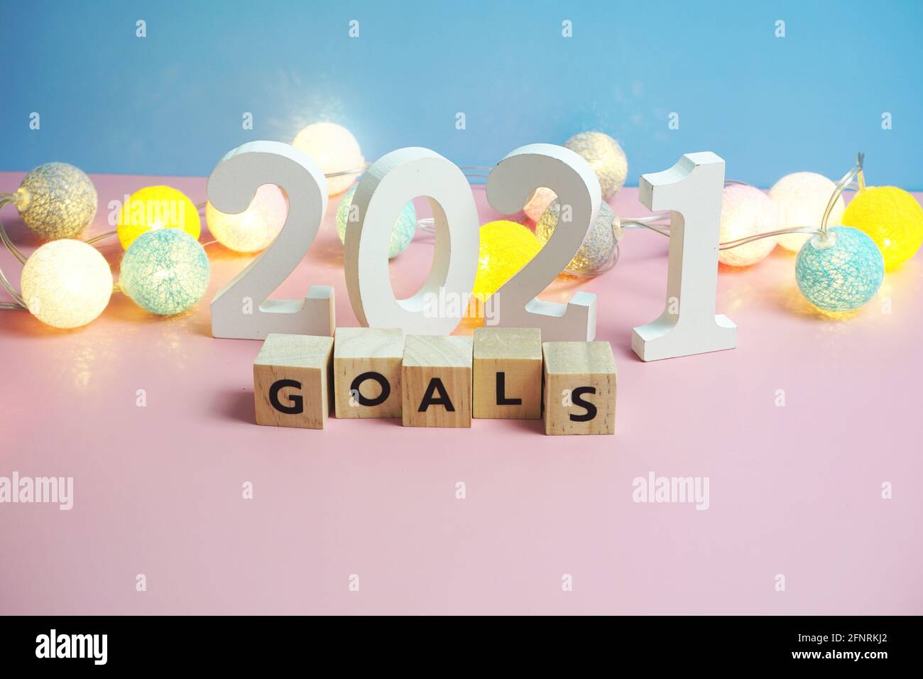 Goals 2021 word alphabet letters on blue and pink background Stock ...