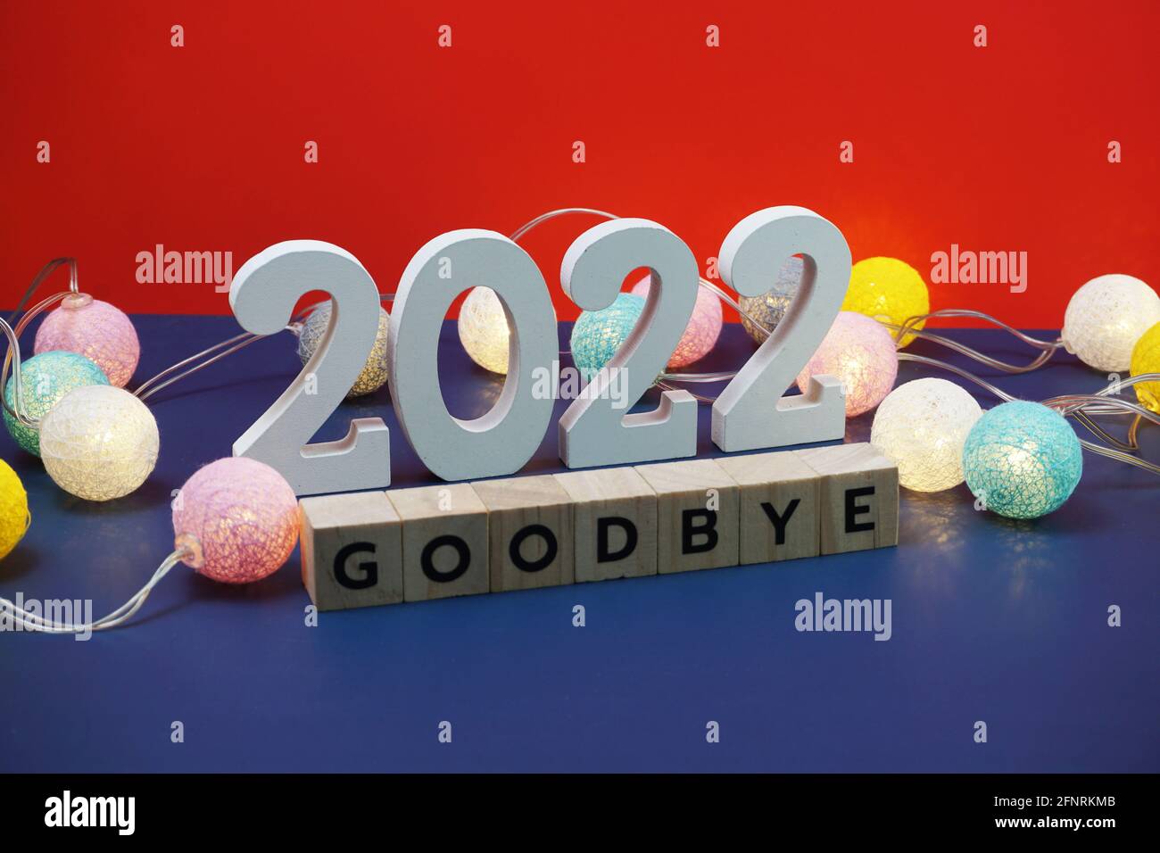 Goodbye 2022 word alphabet letters on red and blue background Stock ...