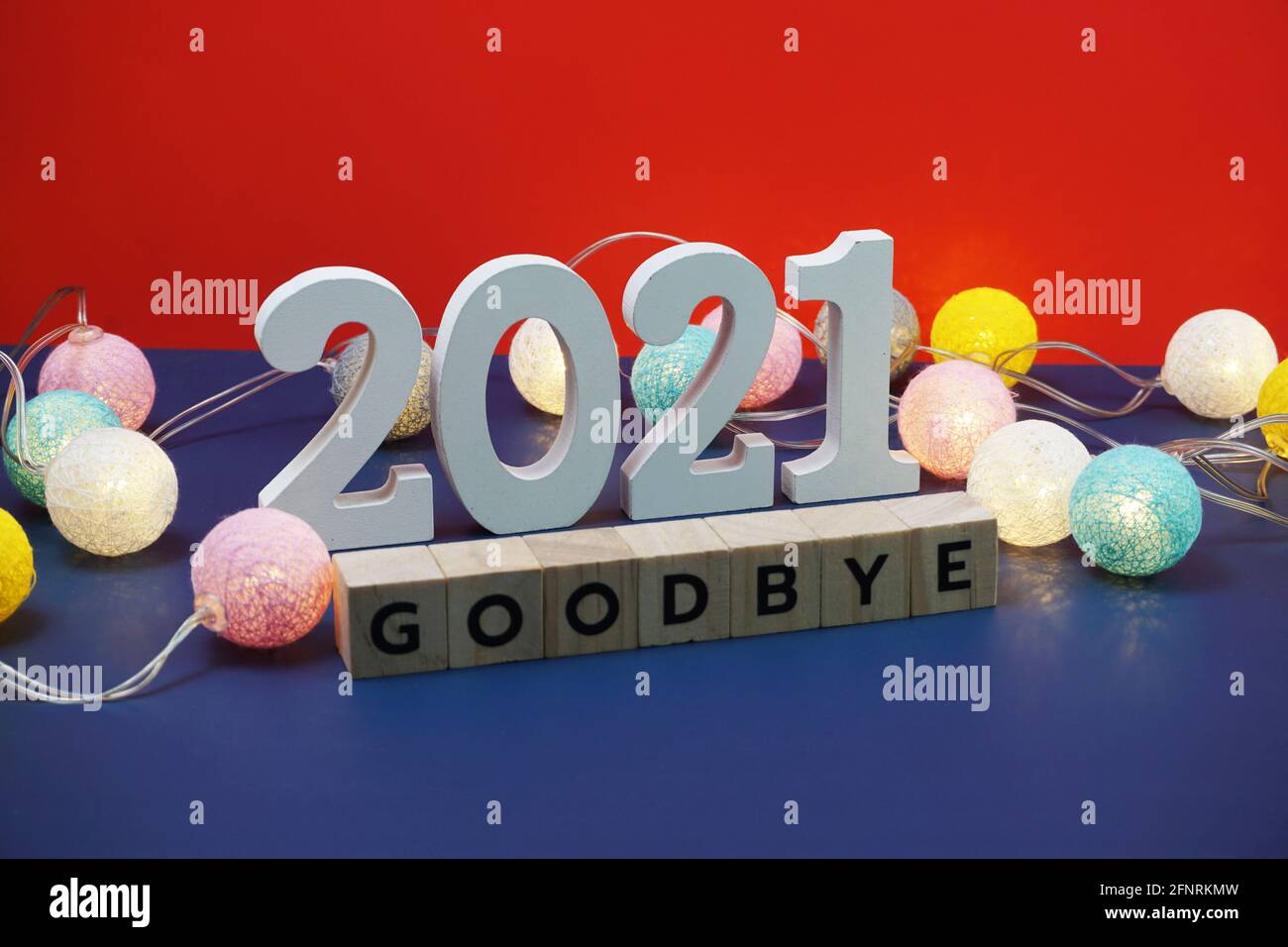 Goodbye 2021 word alphabet letters on red and blue background Stock ...