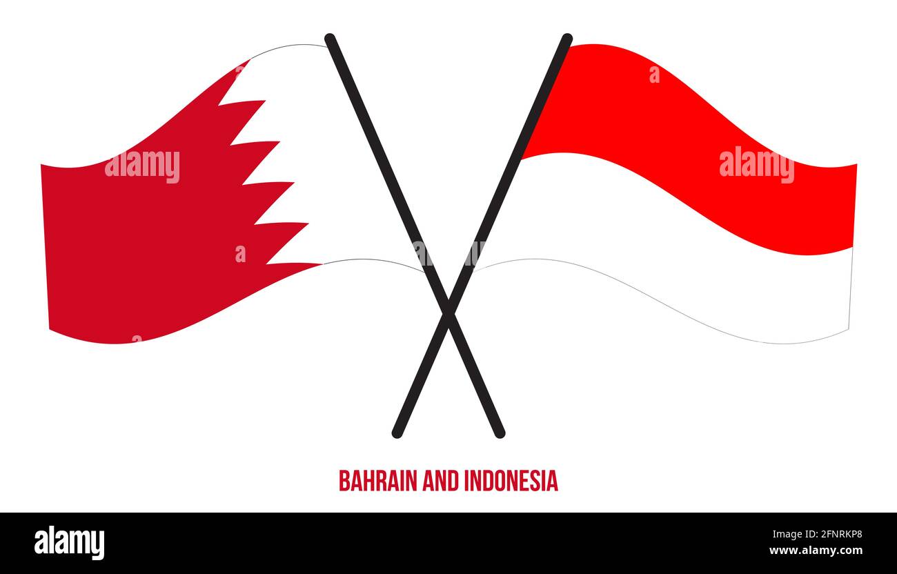 Bahrain and Indonesia Flags Crossed And Waving Flat Style. Official ...
