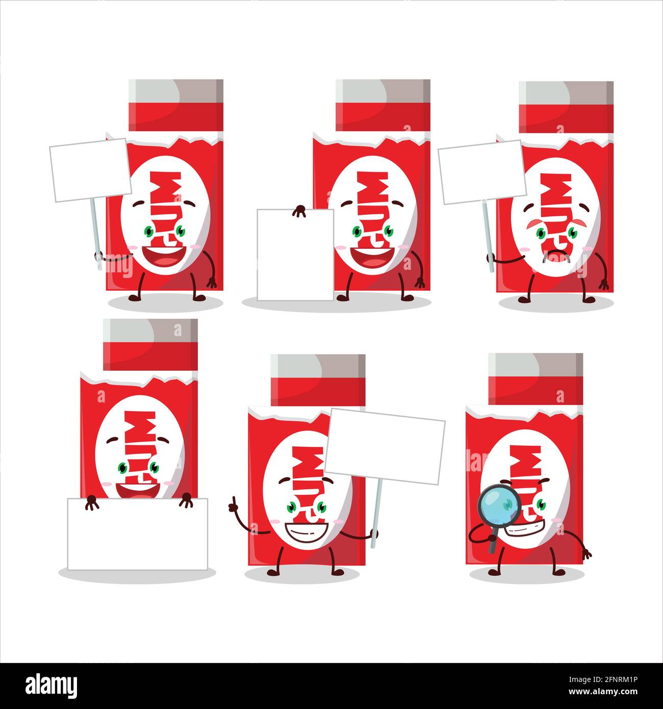 Red bubble gum cartoon character bring information board. Vector ...