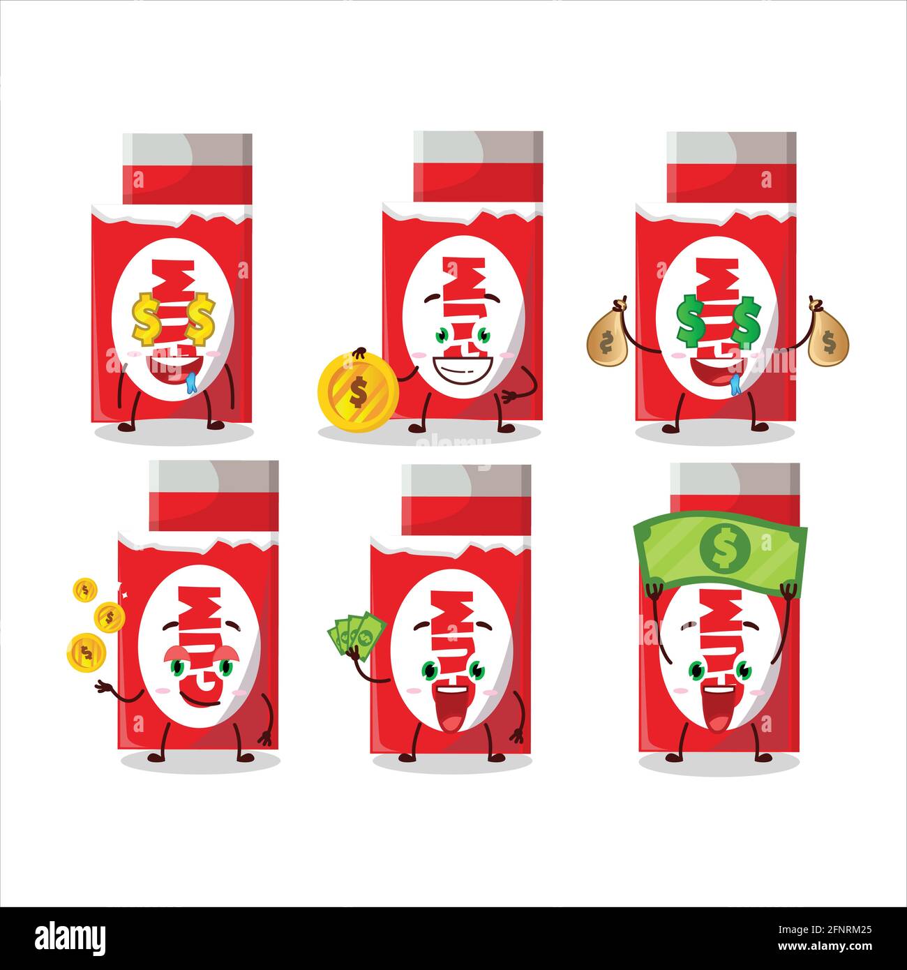 Red bubble gum cartoon character with cute emoticon bring money. Vector ...
