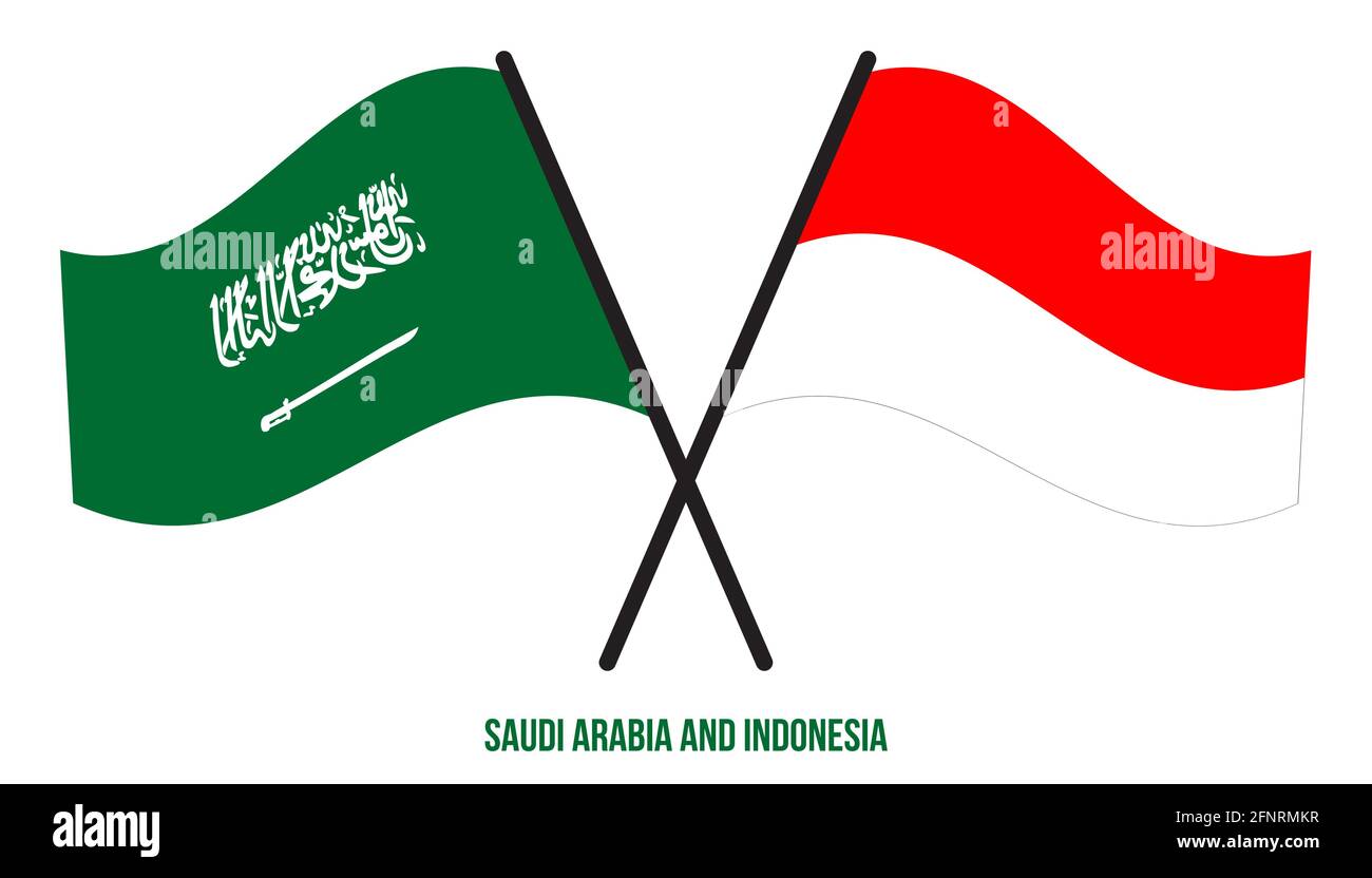 Saudi Arabia and Indonesia Flags Crossed And Waving Flat Style ...