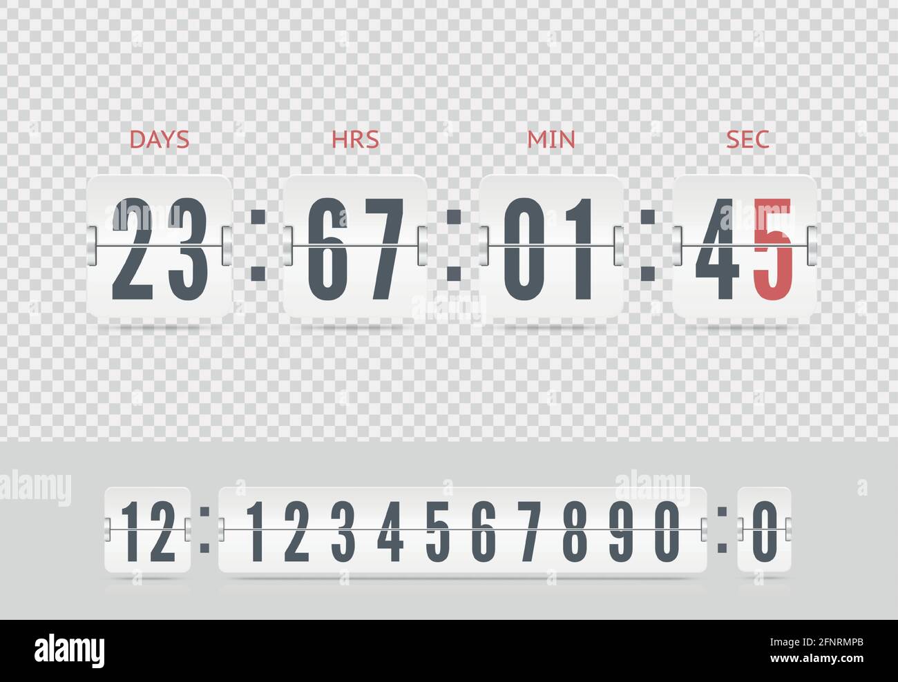 Retro design white score board floating clock template. Vector modern ui design of old time ...