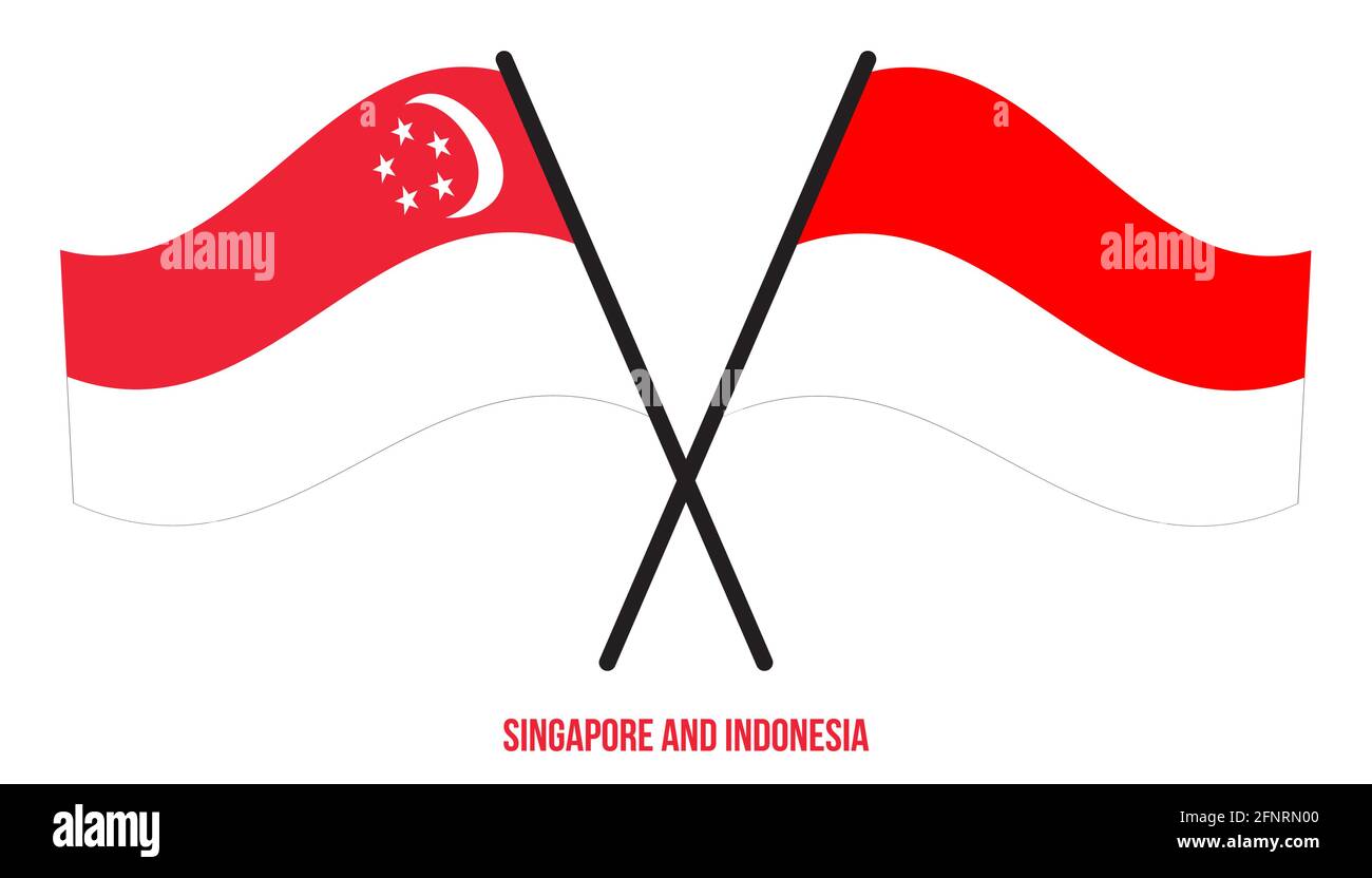 Singapore and Indonesia Flags Crossed And Waving Flat Style. Official ...
