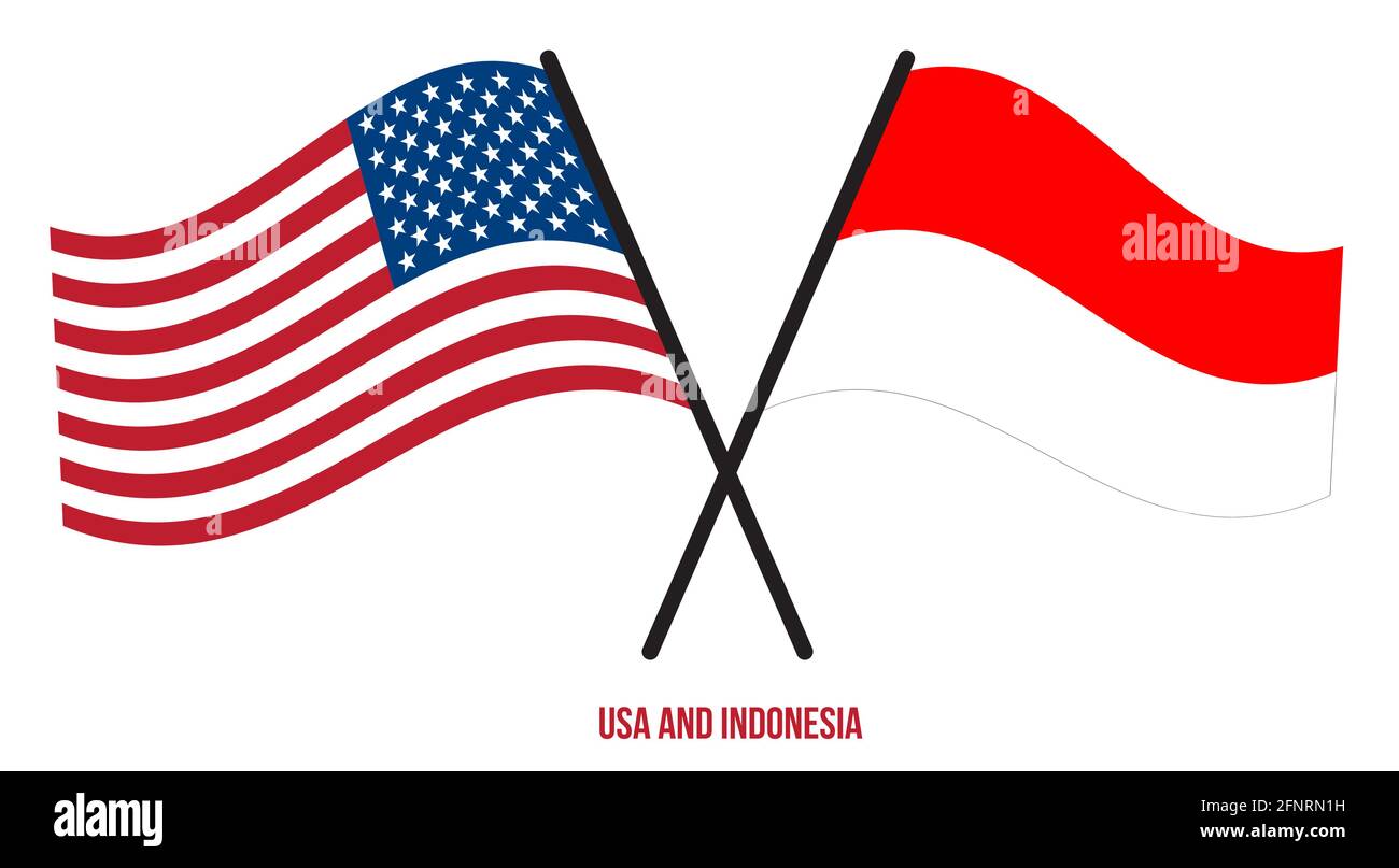 USA and Indonesia Flags Crossed And Waving Flat Style. Official ...