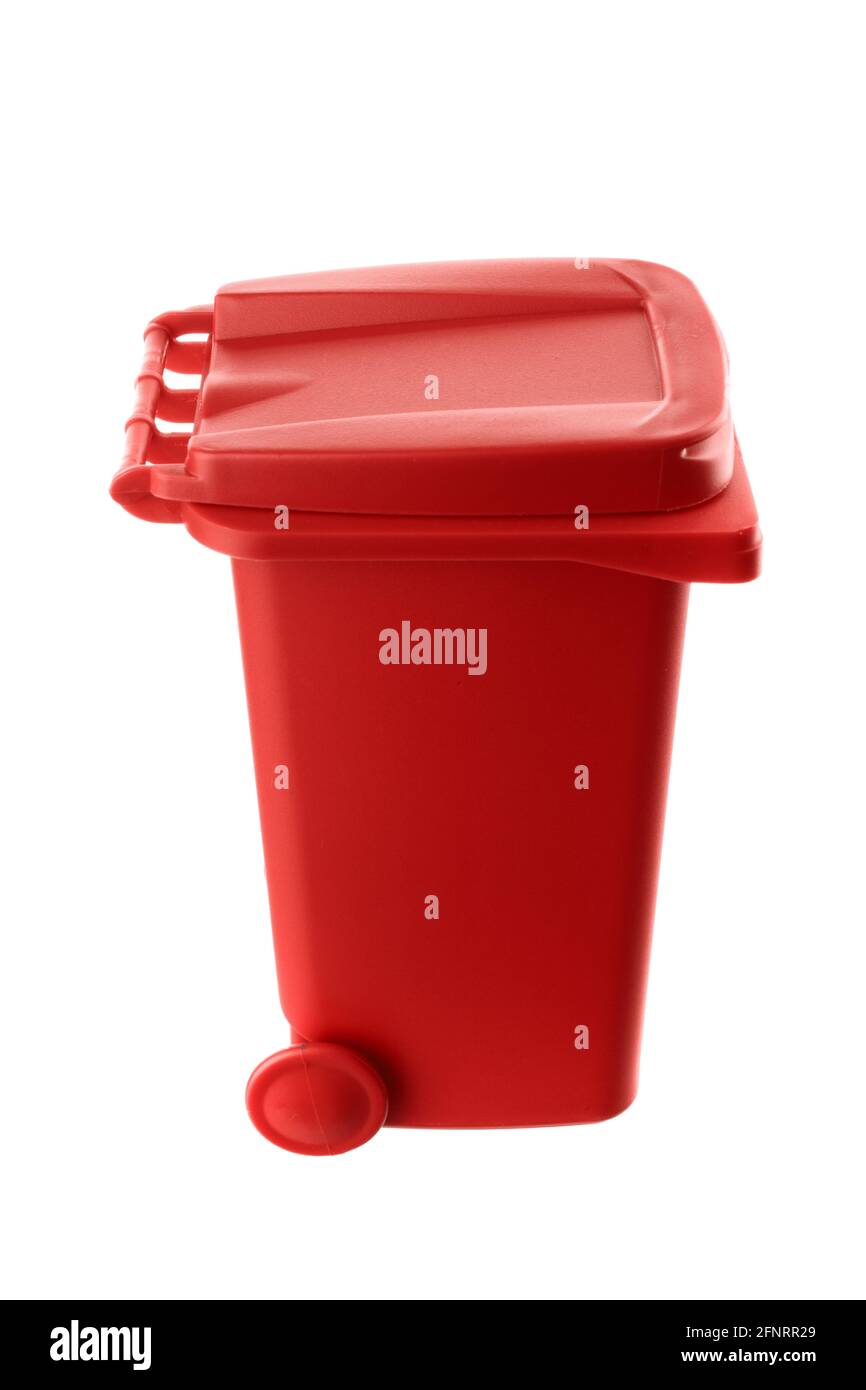 Plastic red trash can isolated on white background Stock Photo - Alamy