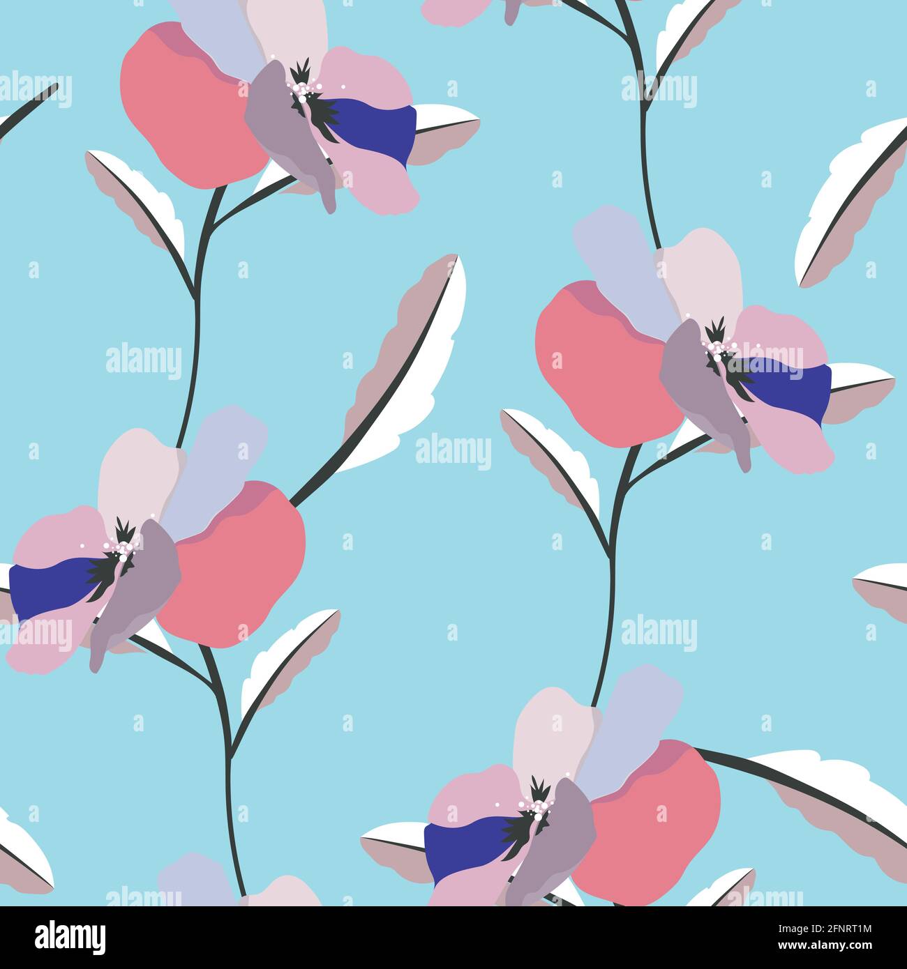 Colorful and vibrant pansy flowers in a repreating seamless pattern ...