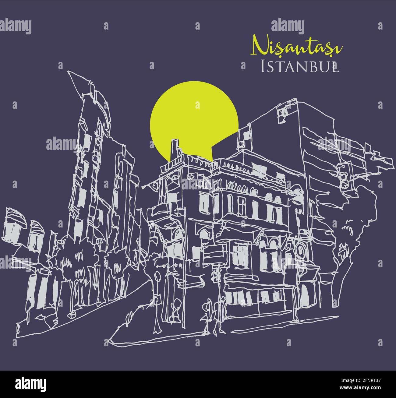 Vector hand drawn sketch illustration of Nisantasi district of Sisli ...