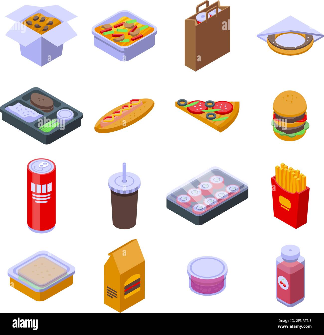 Takeaway food icons set. Isometric set of takeaway food vector icons ...