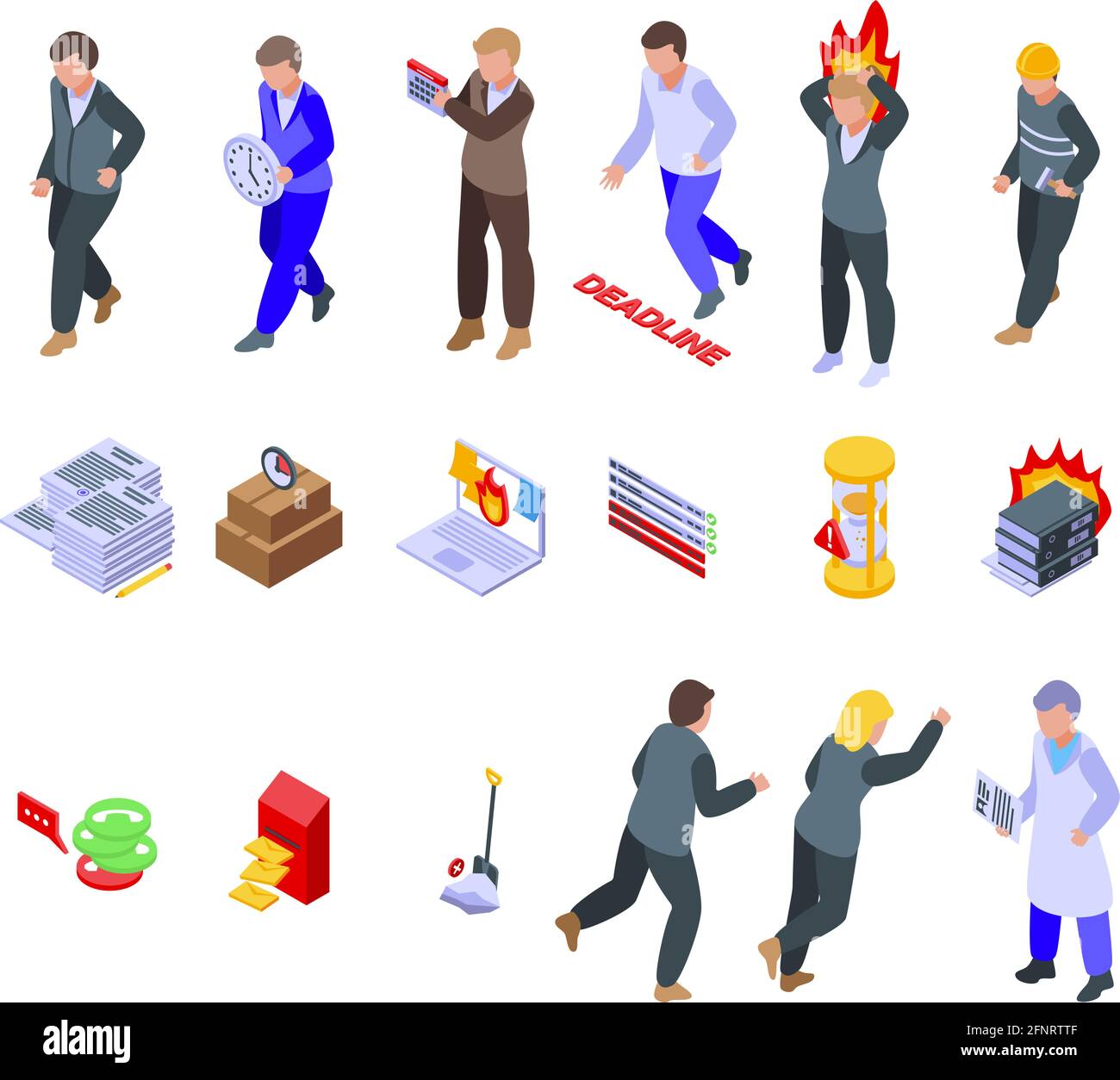 Rush job icons set. Isometric set of rush job vector icons for web ...