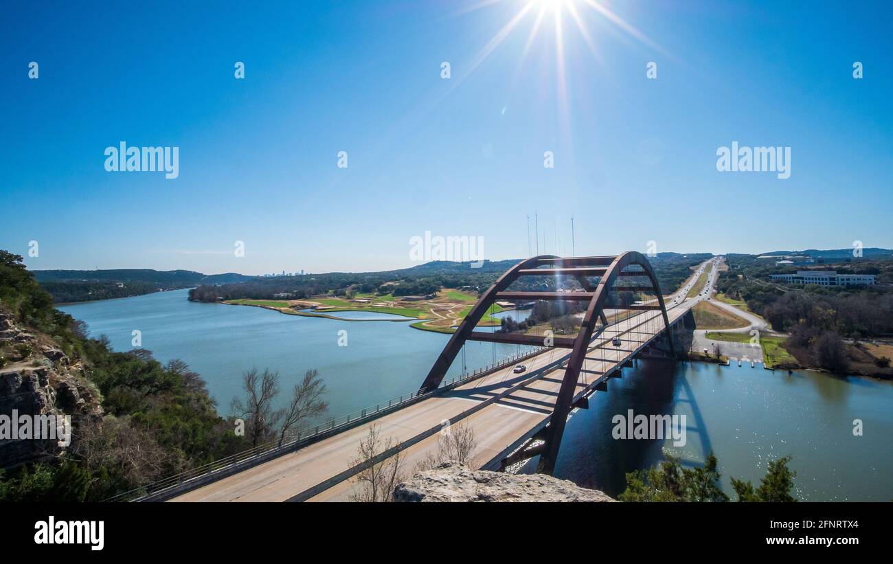 Pennybacker 360 bridge in Austin, Texas viewed from a hilltop Stock ...