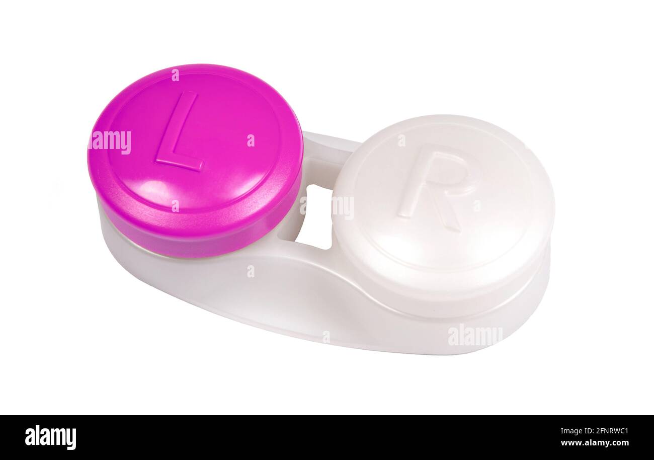 Pink contact lens case, isolated on white background Stock Photo - Alamy