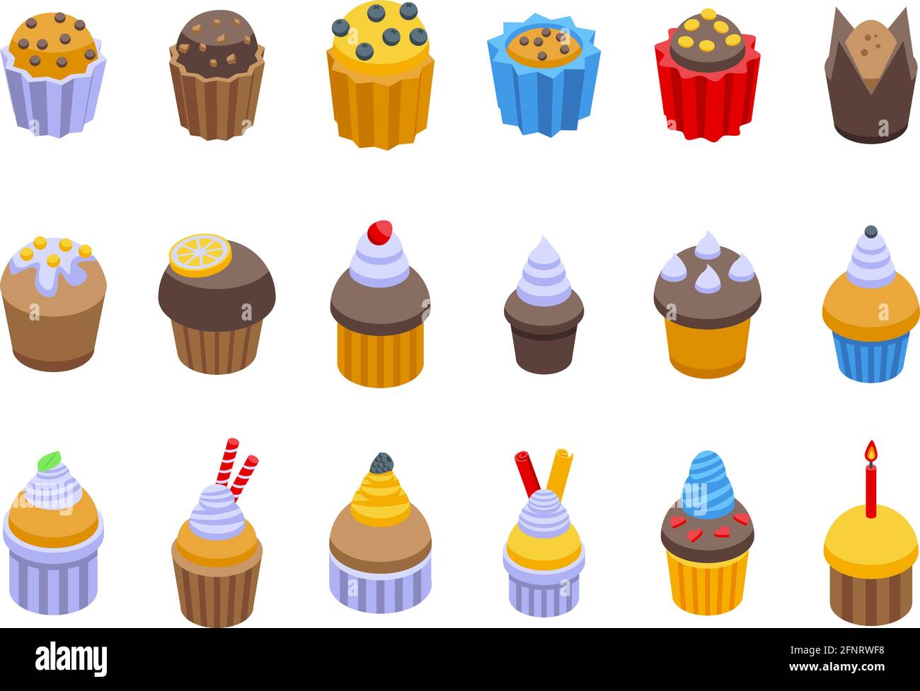 Muffin icons set. Isometric set of muffin vector icons for web design ...