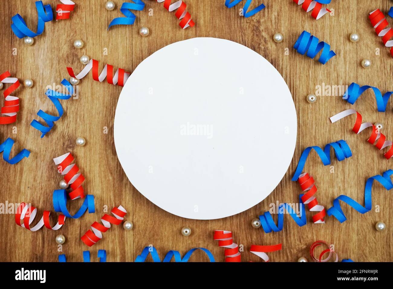 Flat Lay colorful celebration background with confetti on wooden ...