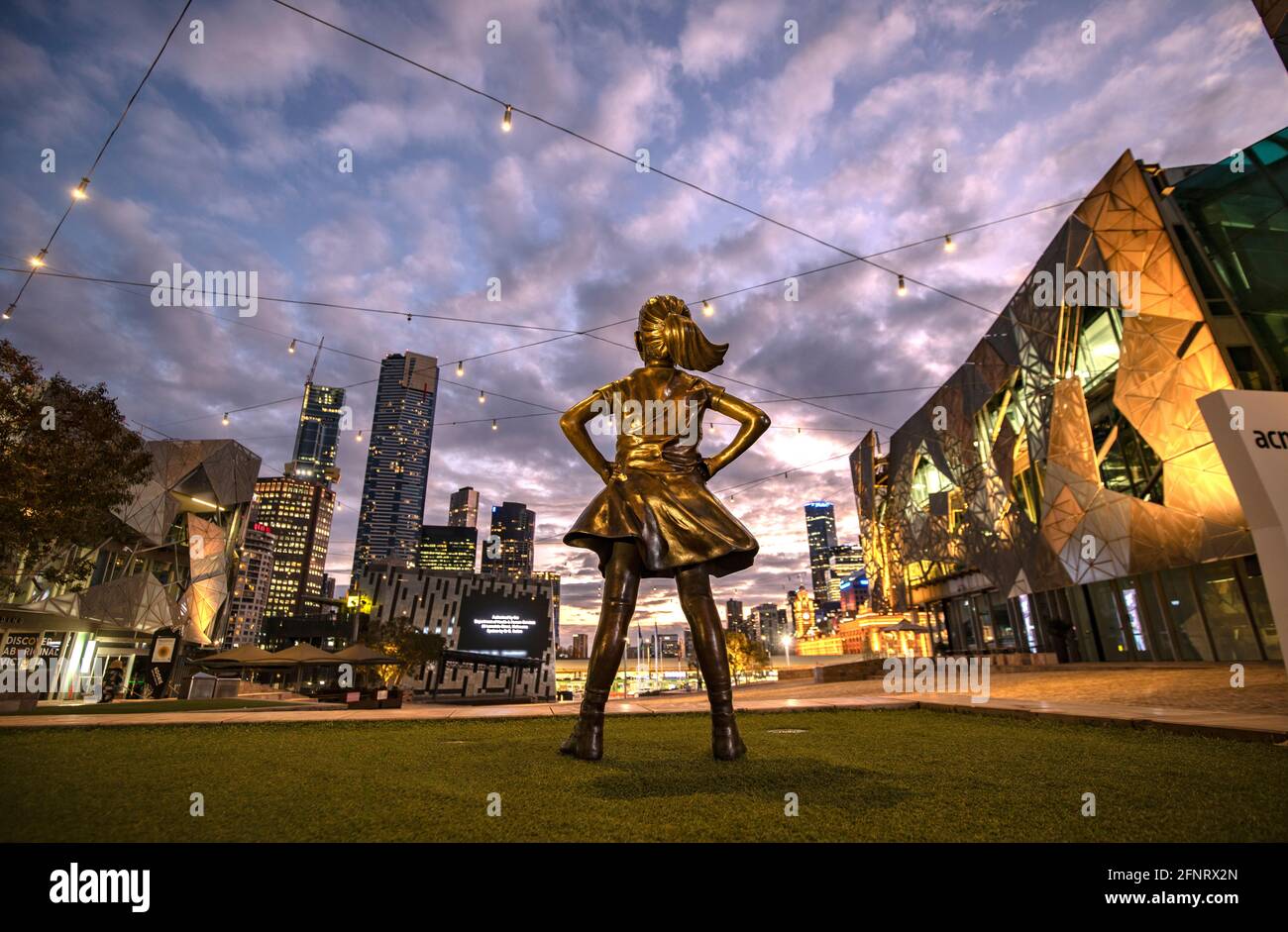 Fearless Girl Statue in Federation Square Melbourne Australia Stock ...