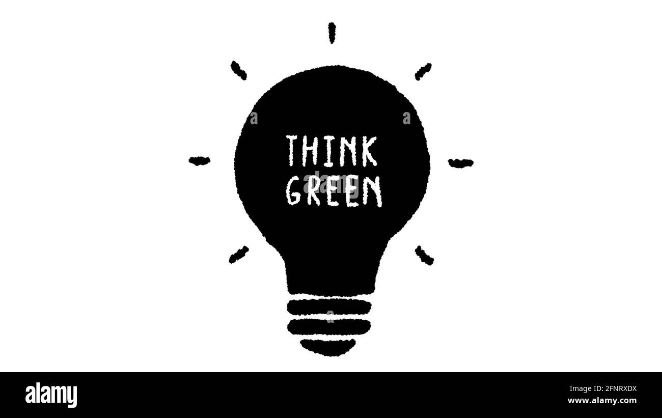 light bulb with think green writing, animation for ideas and eco ...