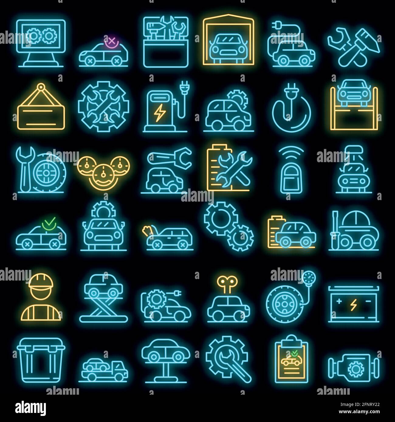 Electric vehicle repair icons set. Outline set of electric vehicle ...