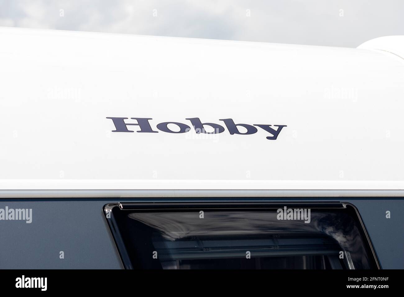Hobby logo and sign on campervan. Camping and caravanning Stock Photo ...