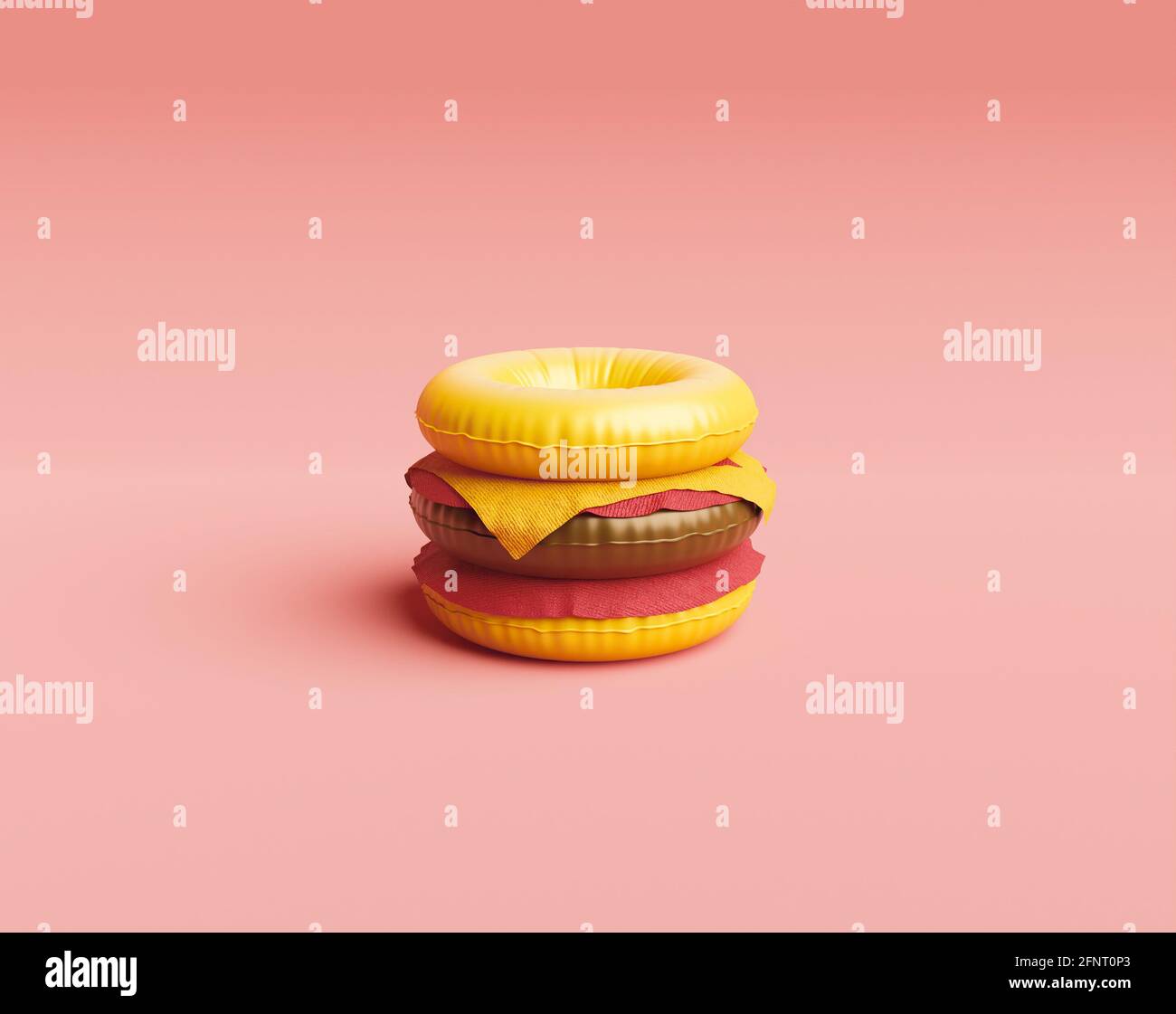 Minimalist illustration of a pool float burger with towels replacing ...