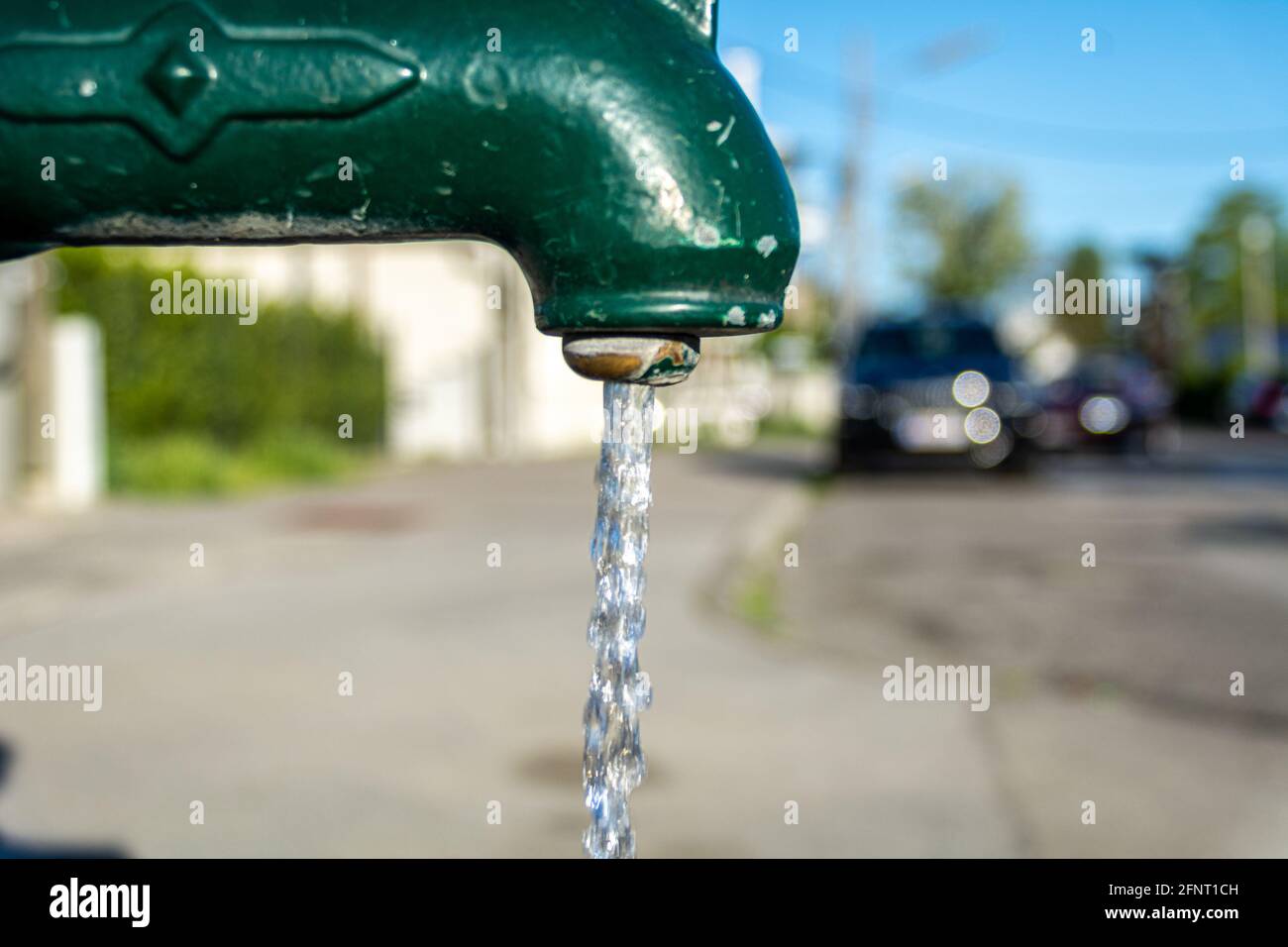 Typical public fountain in Vienna, Austria. Fresh pure water is ...