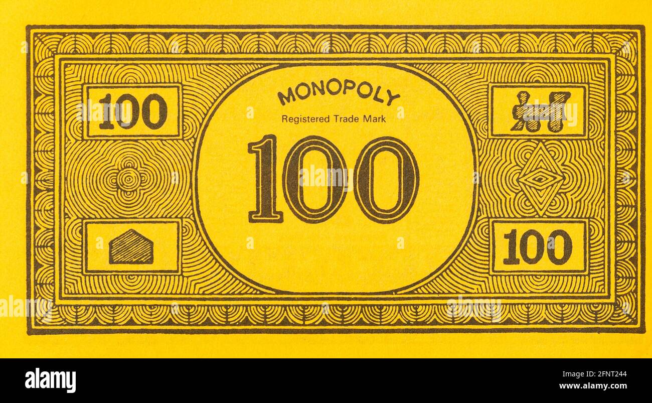 One Hundred units Monopoly Money Note Close up Stock Photo - Alamy